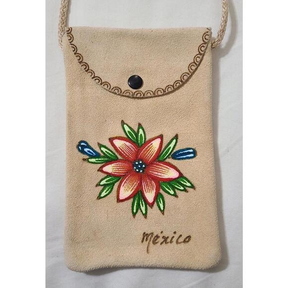 Bags | Handpainted Mexican Suede Crossbody Pouch Floral Folk Art Made ...